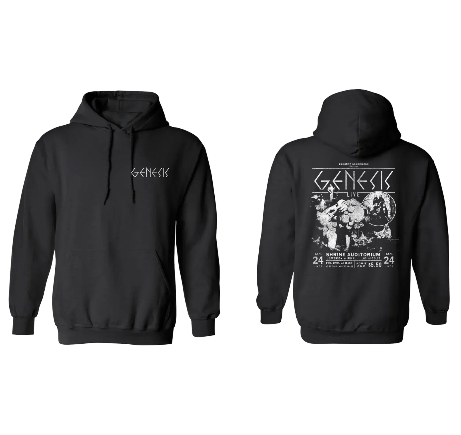 Genesis Shrine Auditorium 1975 Black and White Hoodie